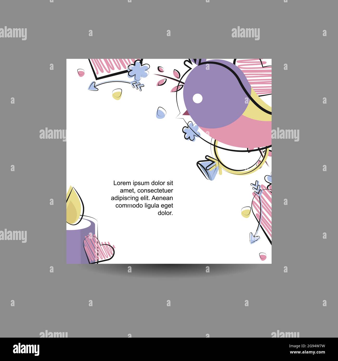 Vector round greeting card, banner with flat elements love, romance ...