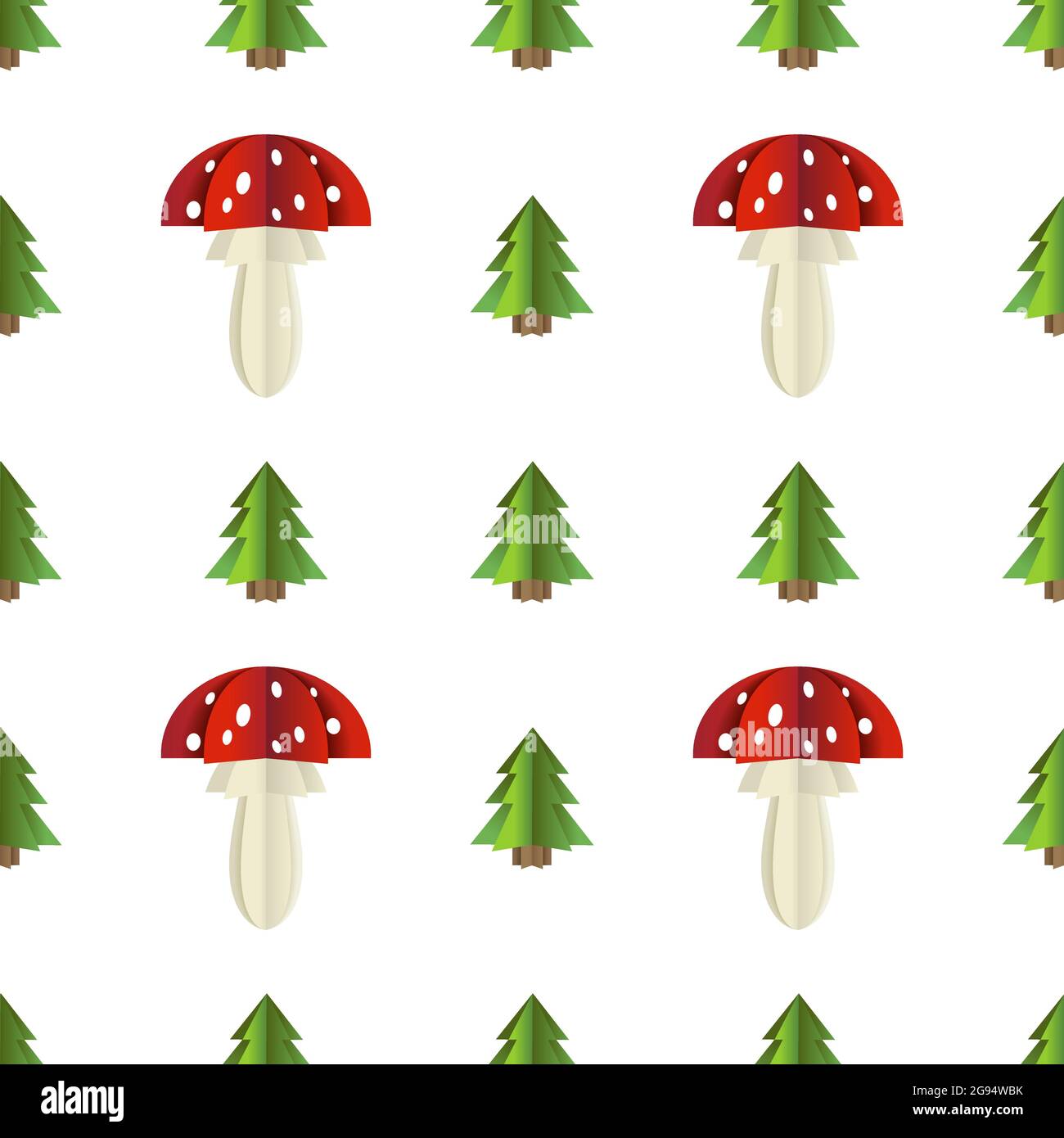 Colorful seamless pattern of mushrooms and fir cut out of paper. Vector ...