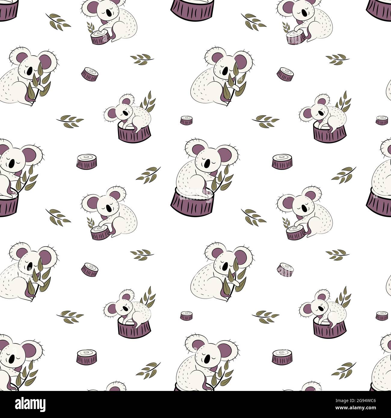 Cute bear koala doodle seamless pattern. Vector background with koalas ...
