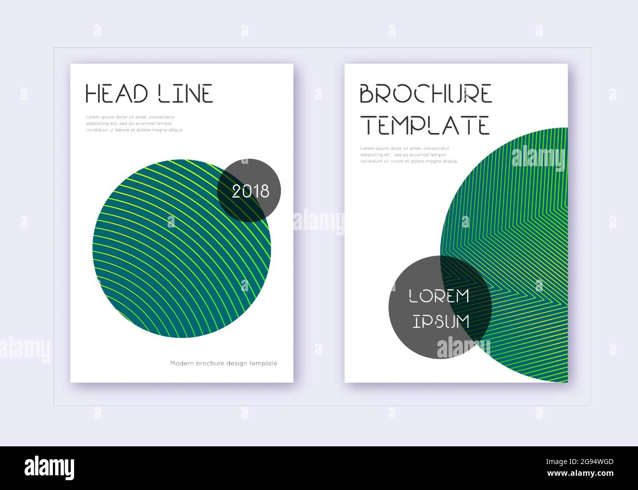 Trendy cover design template set. Green abstract lines on dark ...