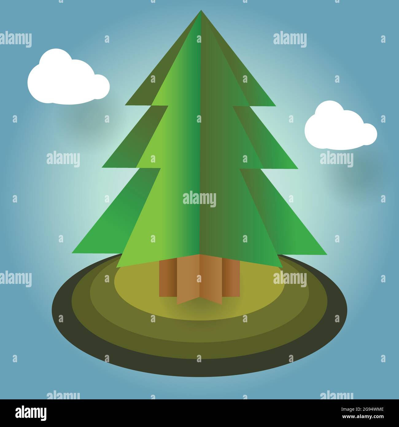 Vector spruce from paper with white clouds. origami application Stock ...