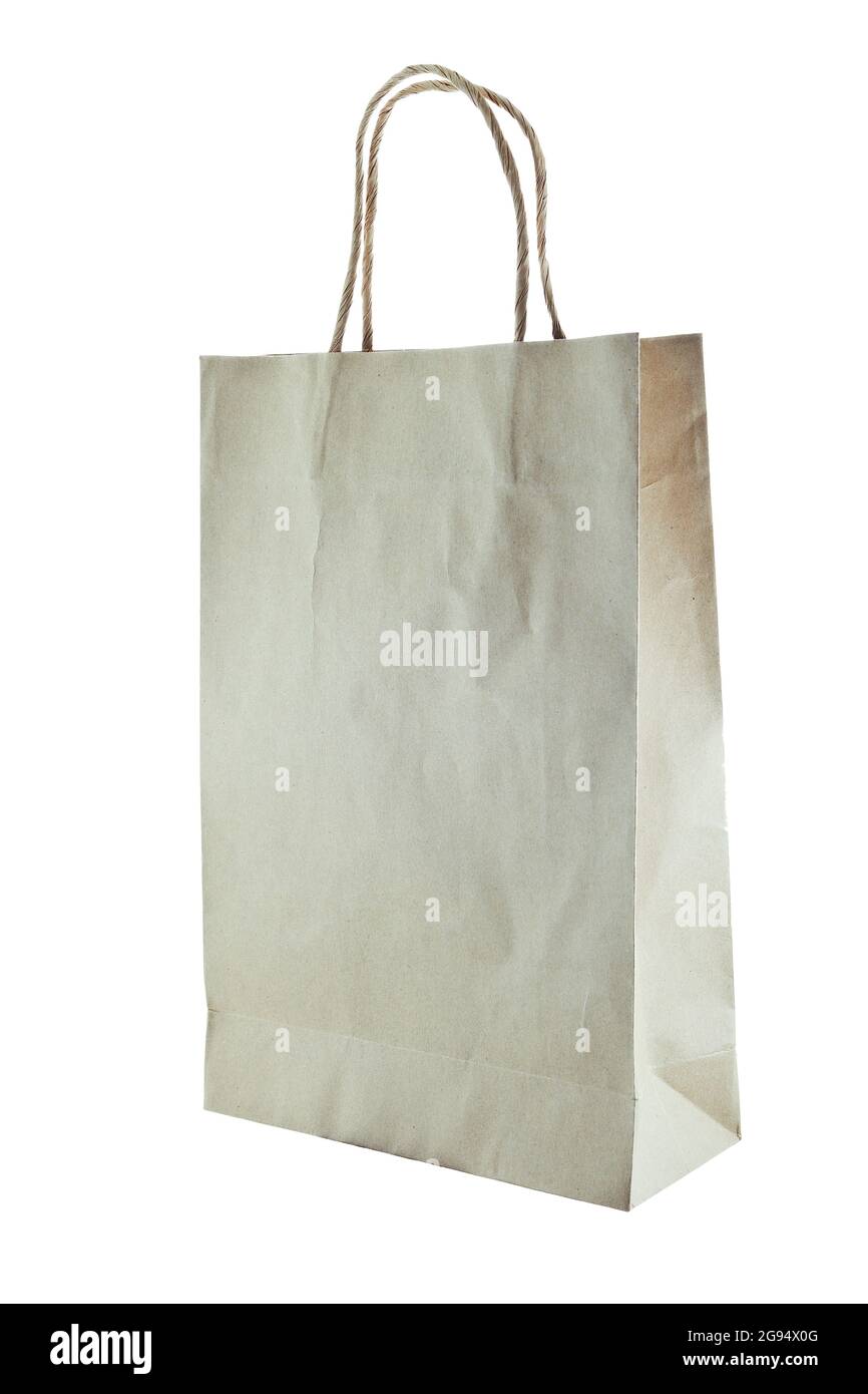 Simple paper bag isolated on white background Stock Photo - Alamy
