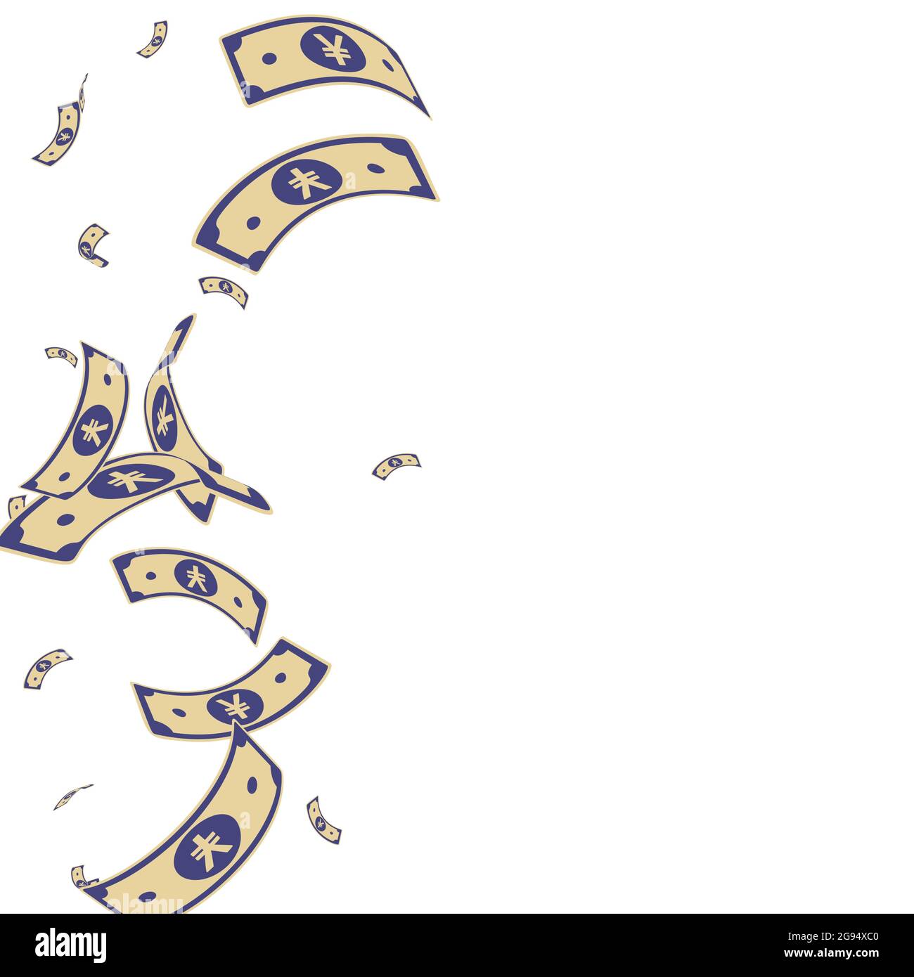 Chinese yuan notes falling. Random CNY bills on white background. China ...