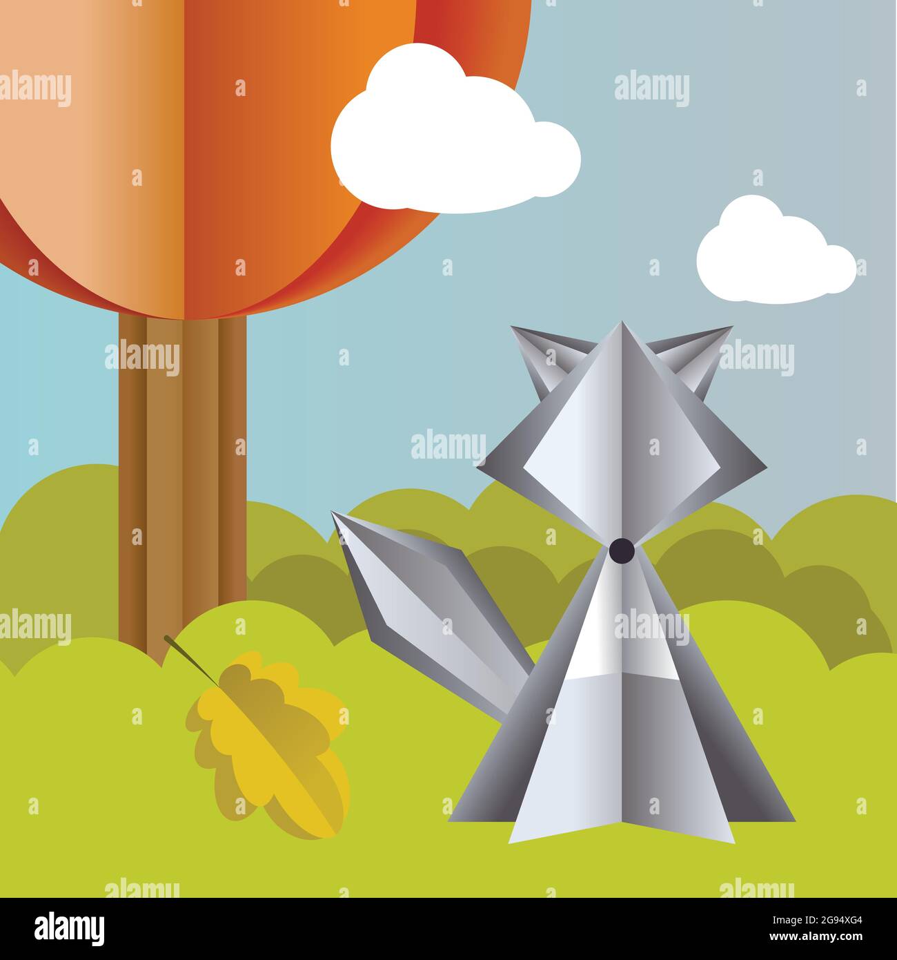 Vector autumn landscape with a wolf and falling leaves Stock Vector ...