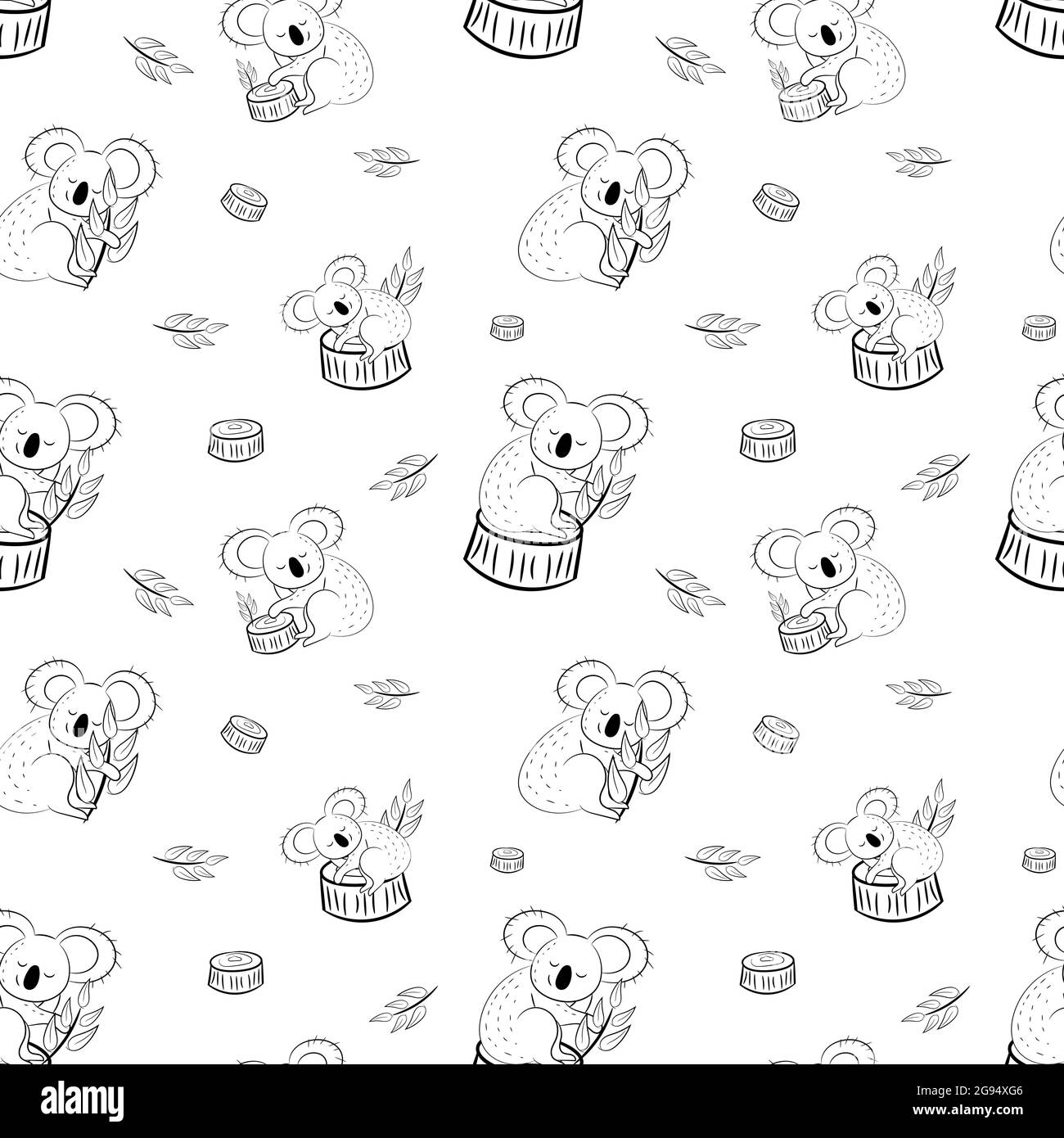Cute bear koala doodle seamless pattern. Vector background with koalas ...