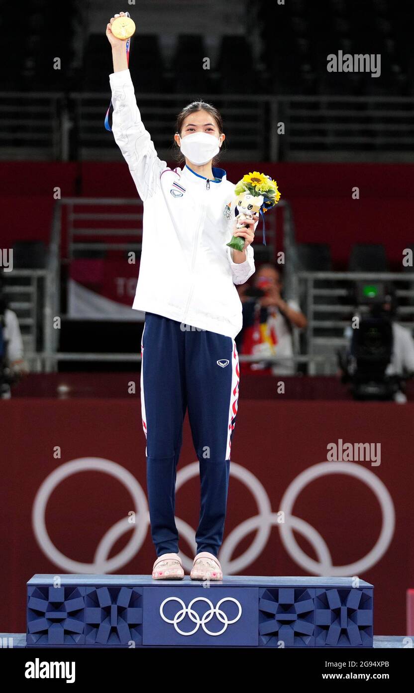 Tokyo, Japan. 24th July, 2021. Panipak Wongpattanakit of Thailand poses ...