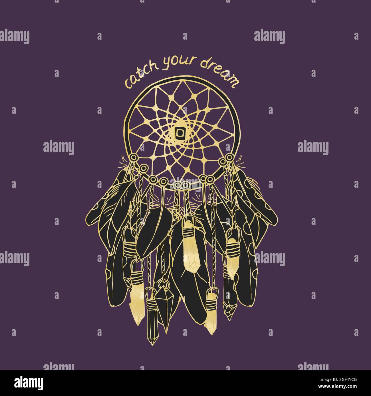 Vintage dreamcatcher with feathers and crystals and hand lettering ...