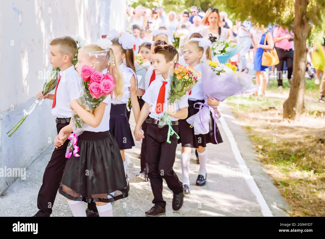 Kerch Russia - September 1, 2020 - children go to school, first bell ...