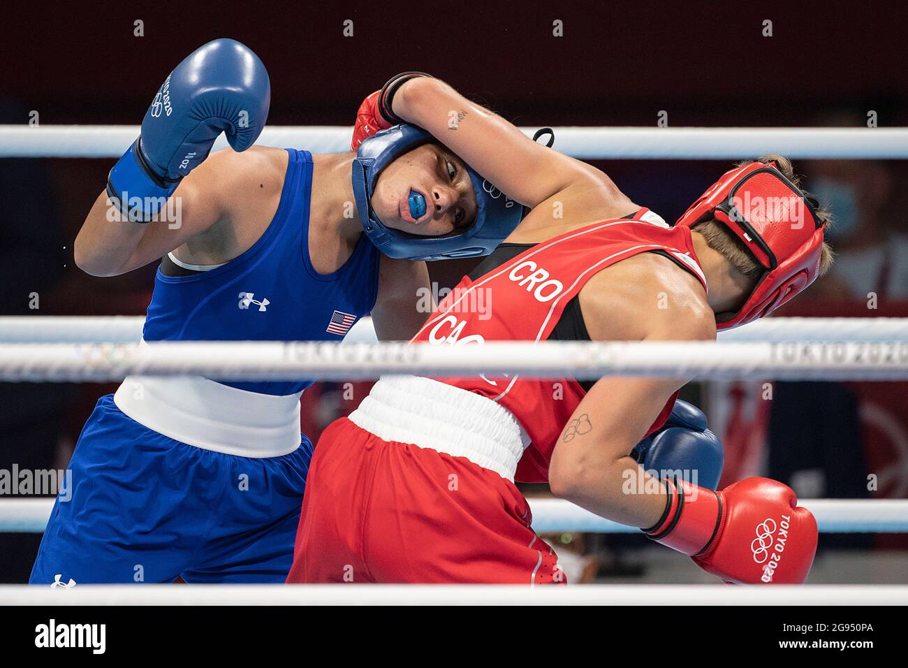 Yarisel RAMIREZ (USA) is taken under the arm by Nikolina CACIC (CRO ...