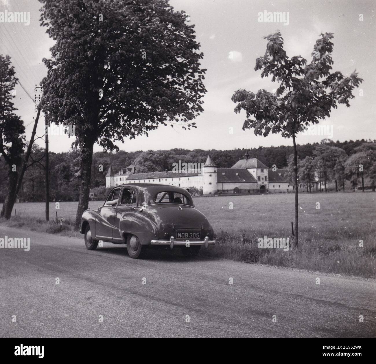 Vintage black and white photo of a Austin A40 Somerset car 1950s Stock ...
