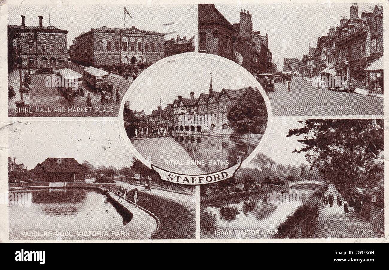 Vintage black and white postcard of Stafford 1930s Stock Photo - Alamy