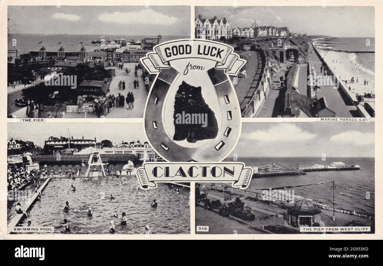 Vintage black and white postcard of Clacton - The Pier / Marine Parade ...