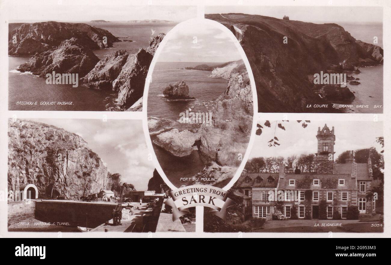 Vintage black and white postcard of Sark Stock Photo - Alamy