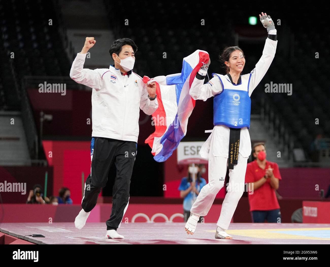 Tokyo, Japan. 24th July, 2021. Panipak Wongpattanakit (R) of Thailand ...