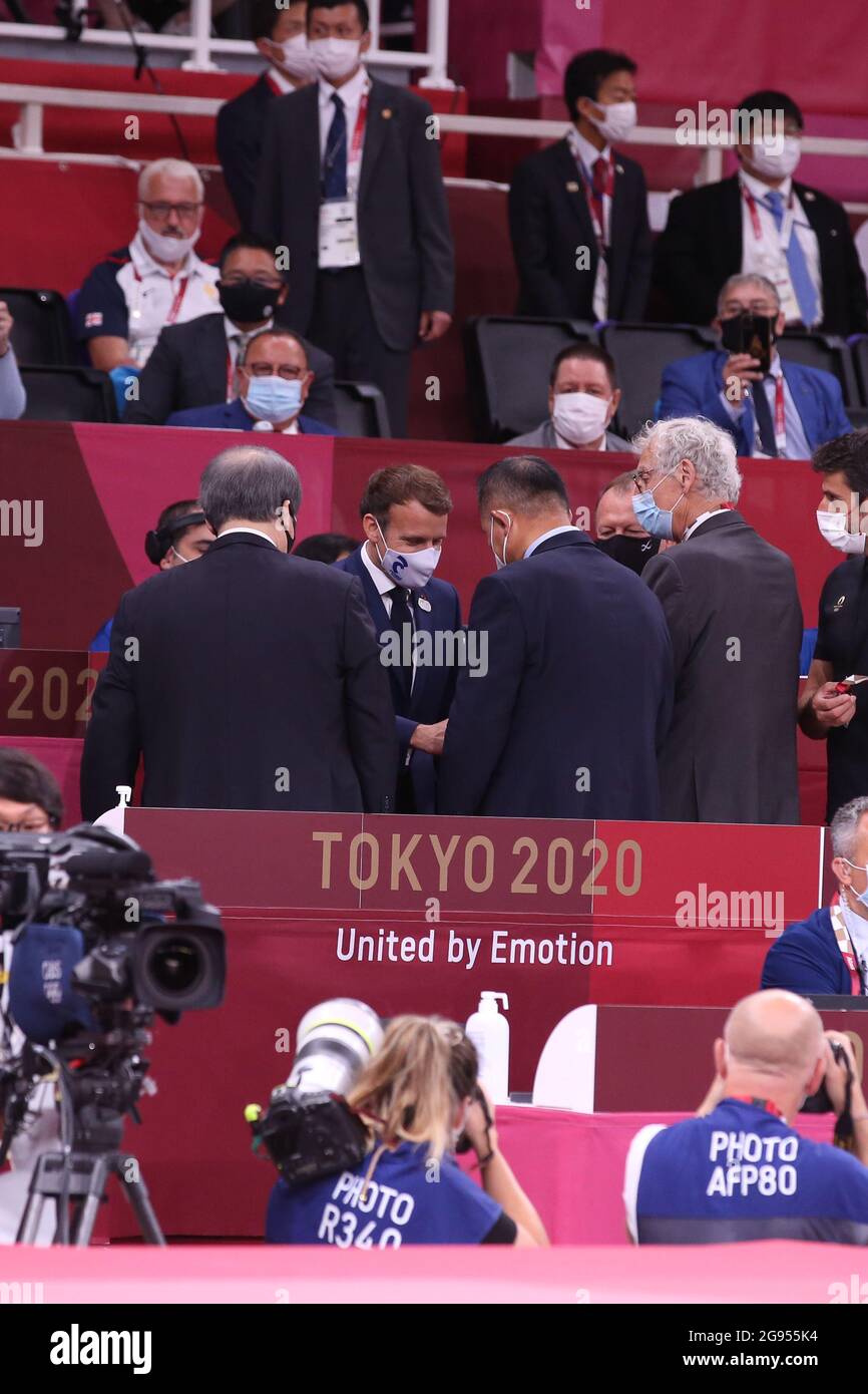 TOKYO - JULY 24 : President of France Emmanuel MACRON pays a visit to ...