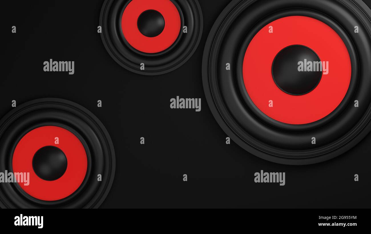 Many red speaker loudspeaker on black background.,3d model and ...