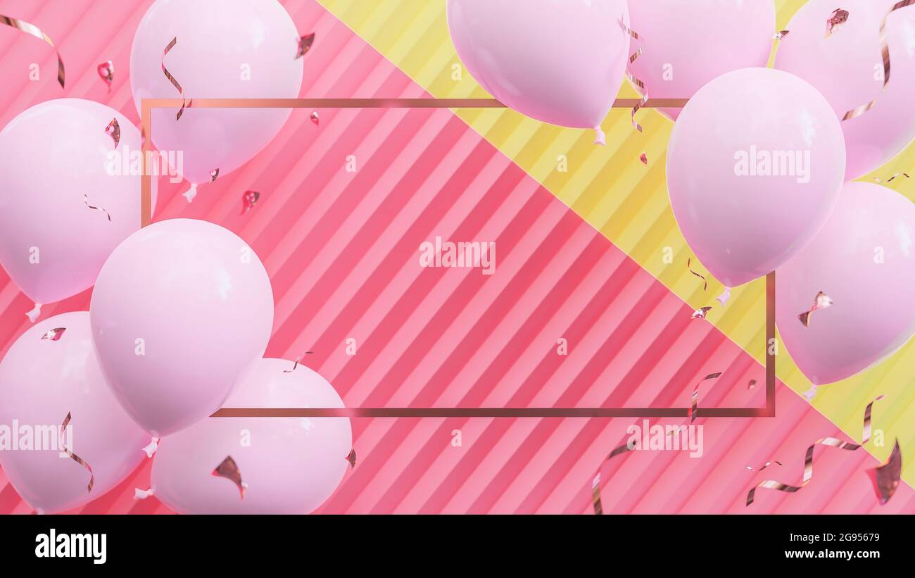 Pink balloons floating on pink and yellow pastel background.birthday ...