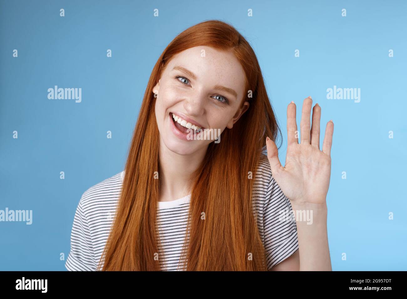 Attractive confident redhead sassy girl pure clean skin blue eyes ...