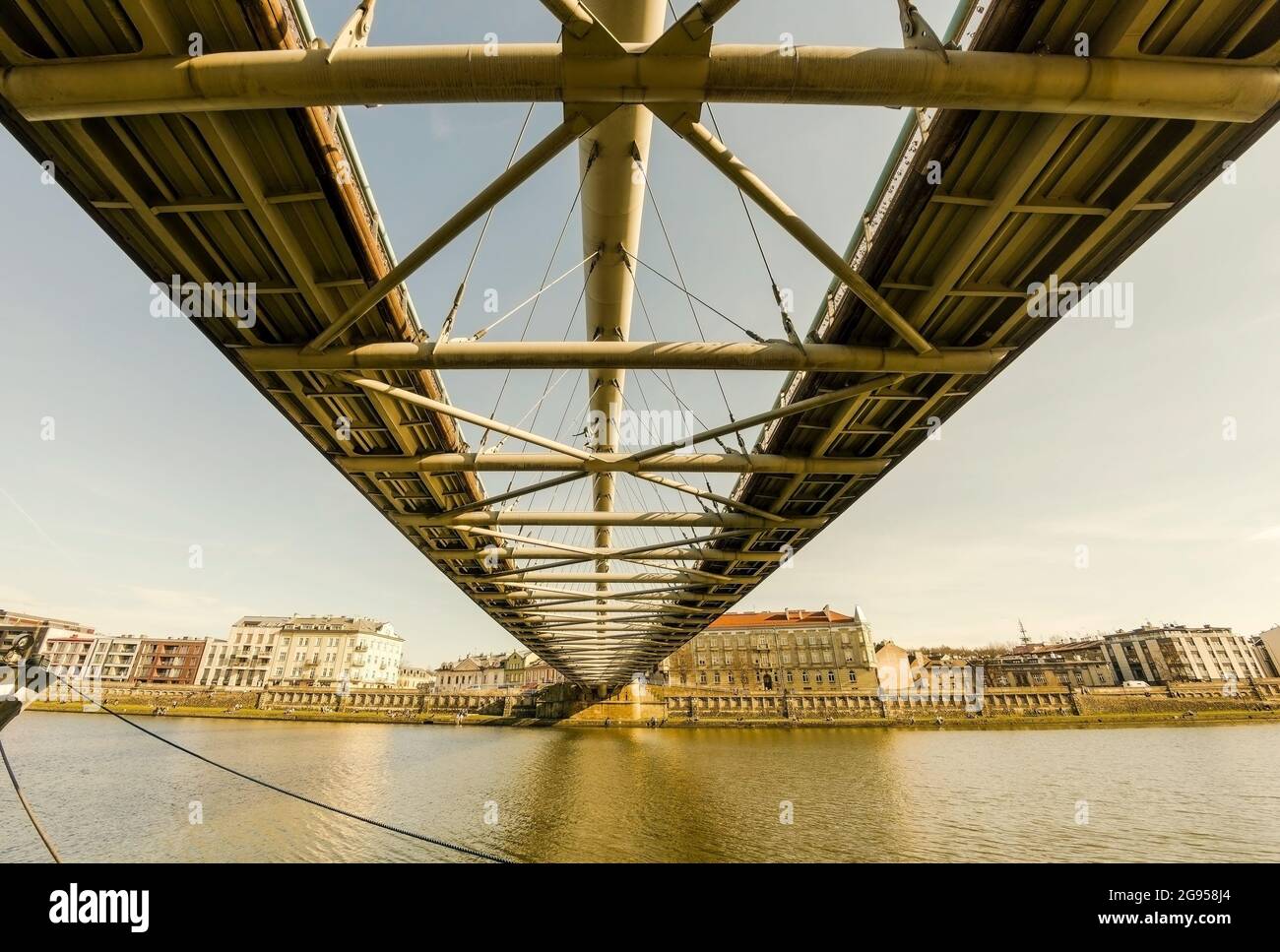 A Wide angle of a man made metal modern architecture of a bridge ...