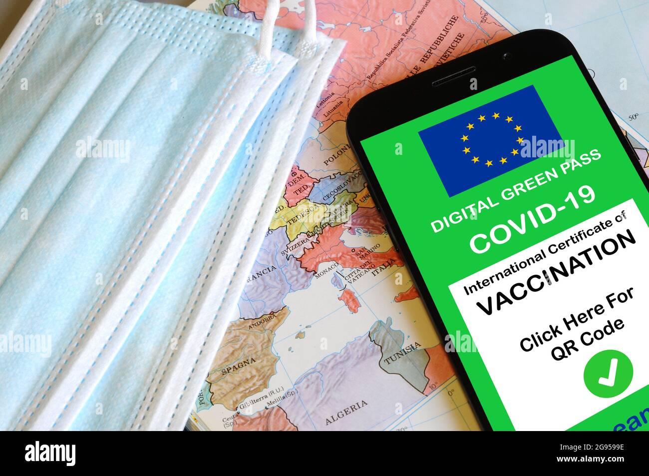 The digital green pass of the European Union with the QR code on the ...