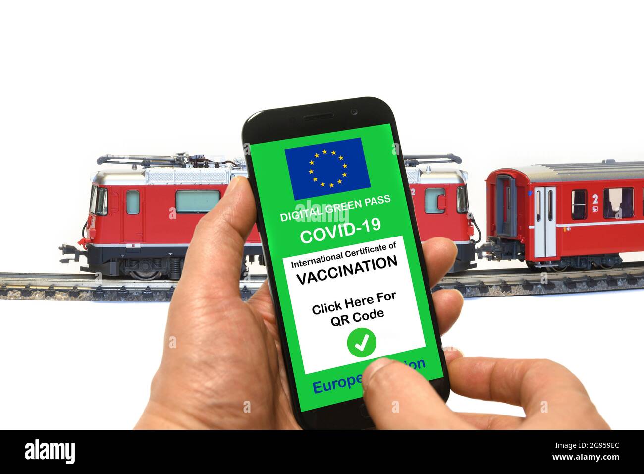 The digital green pass of the European Union with the QR code on ...