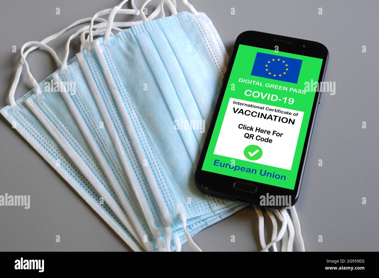 The digital green pass of the European Union with the QR code on the ...