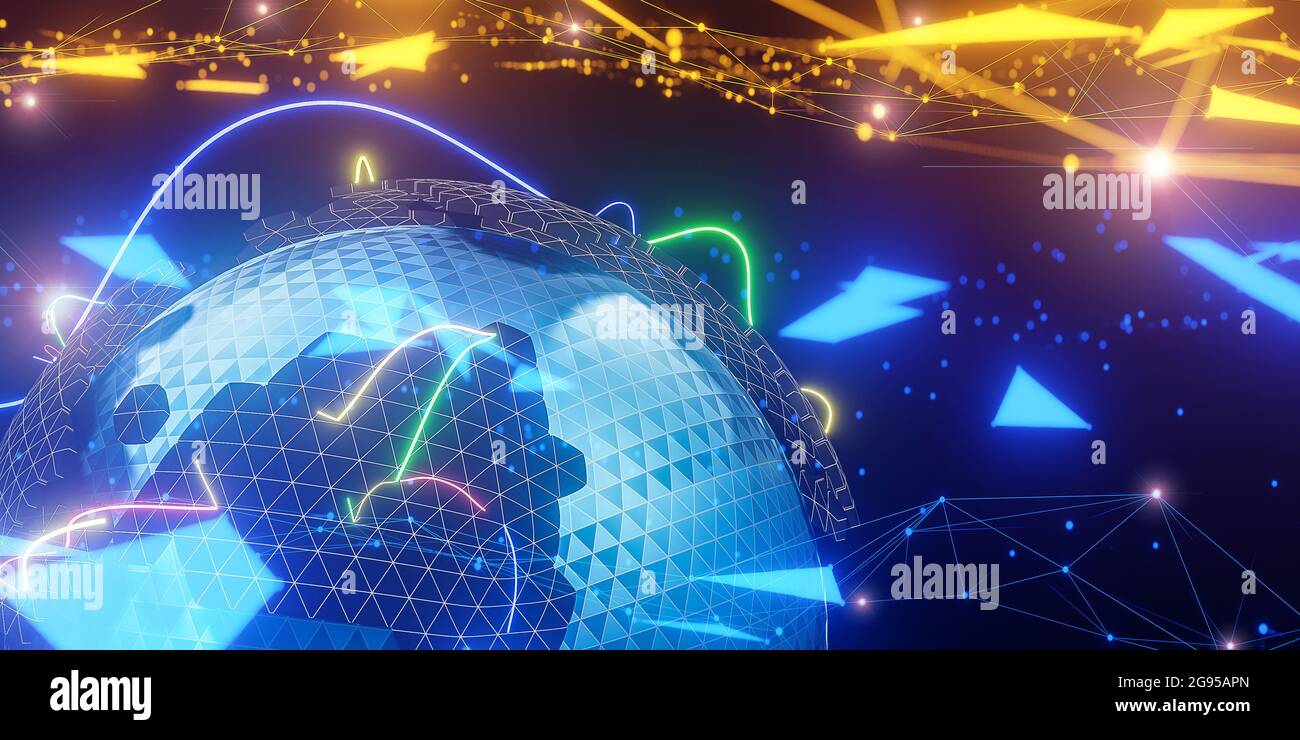 Polygonal 3D globe with line global connections.,Global social network ...