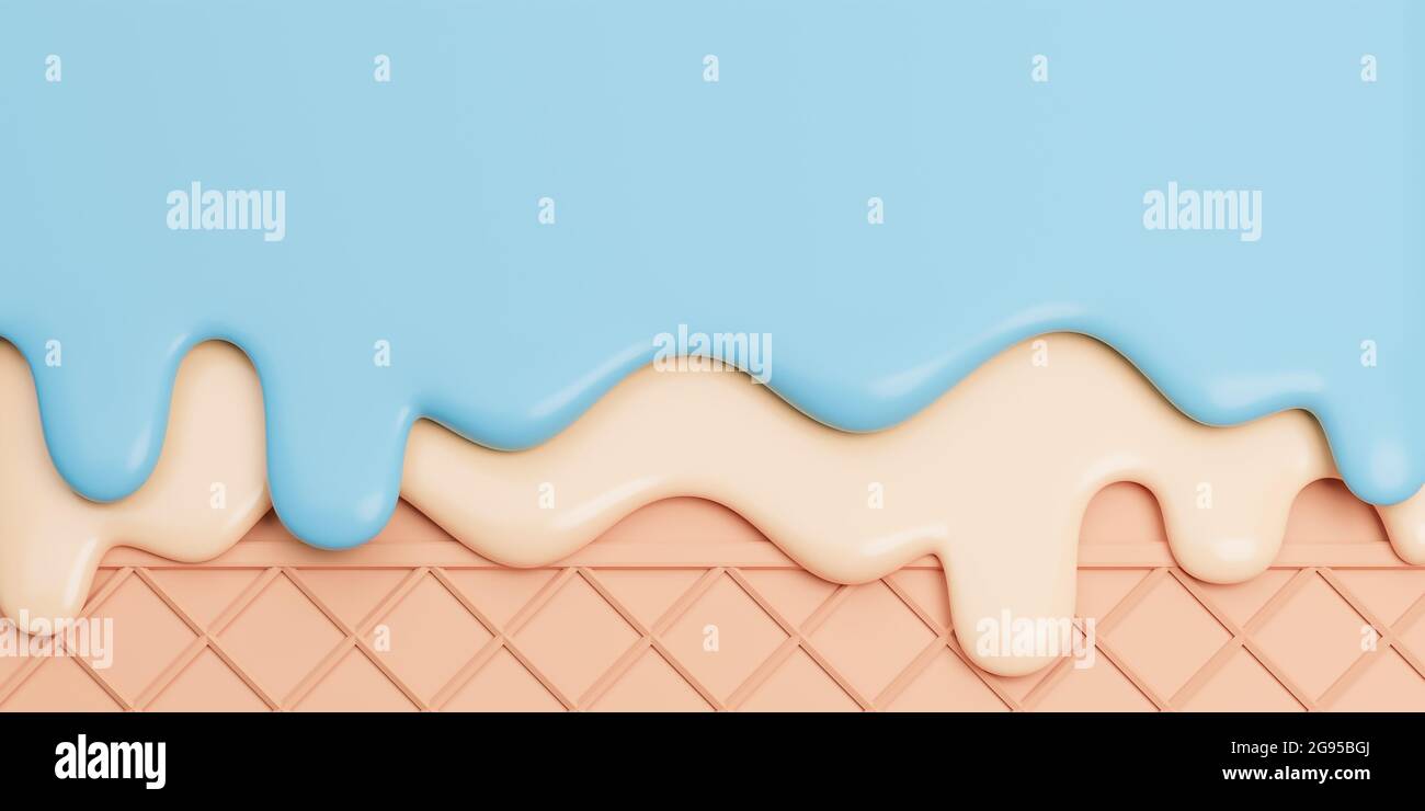 Mint and Vanilla Ice Cream Melted on Wafer banner Background with copy ...