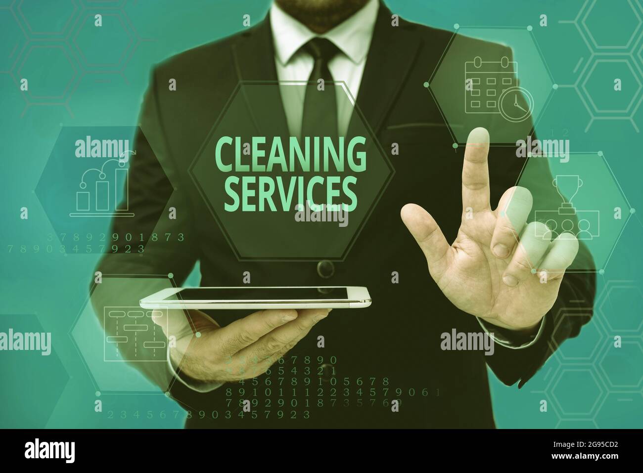 Hand writing sign Cleaning Services. Concept meaning perform a variety ...