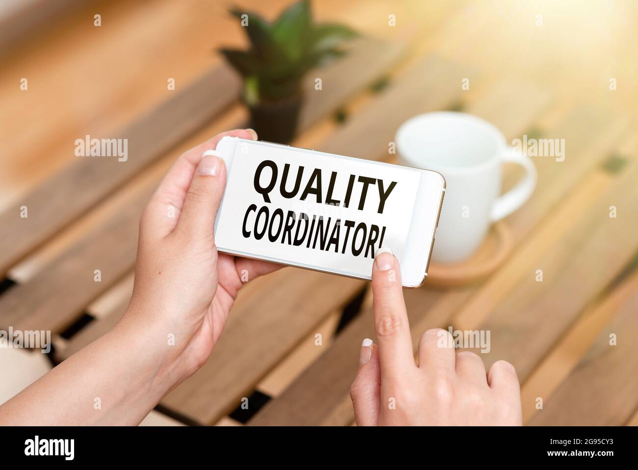 Sign displaying Quality Coordinator. Concept meaning monitor and ...