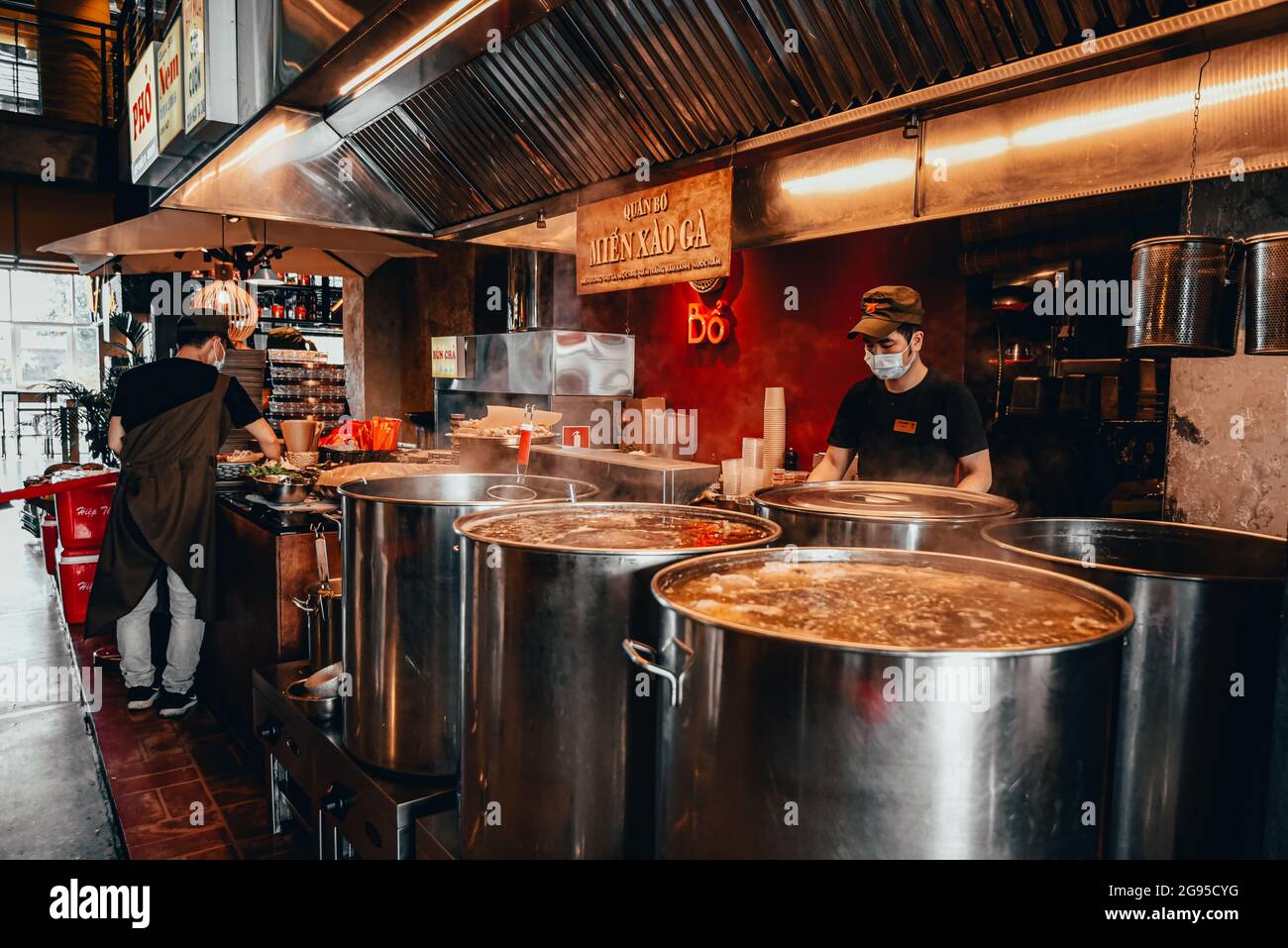 Street cafe with vietnamese food like pho bo Russia, Sochi, July, 2021 ...
