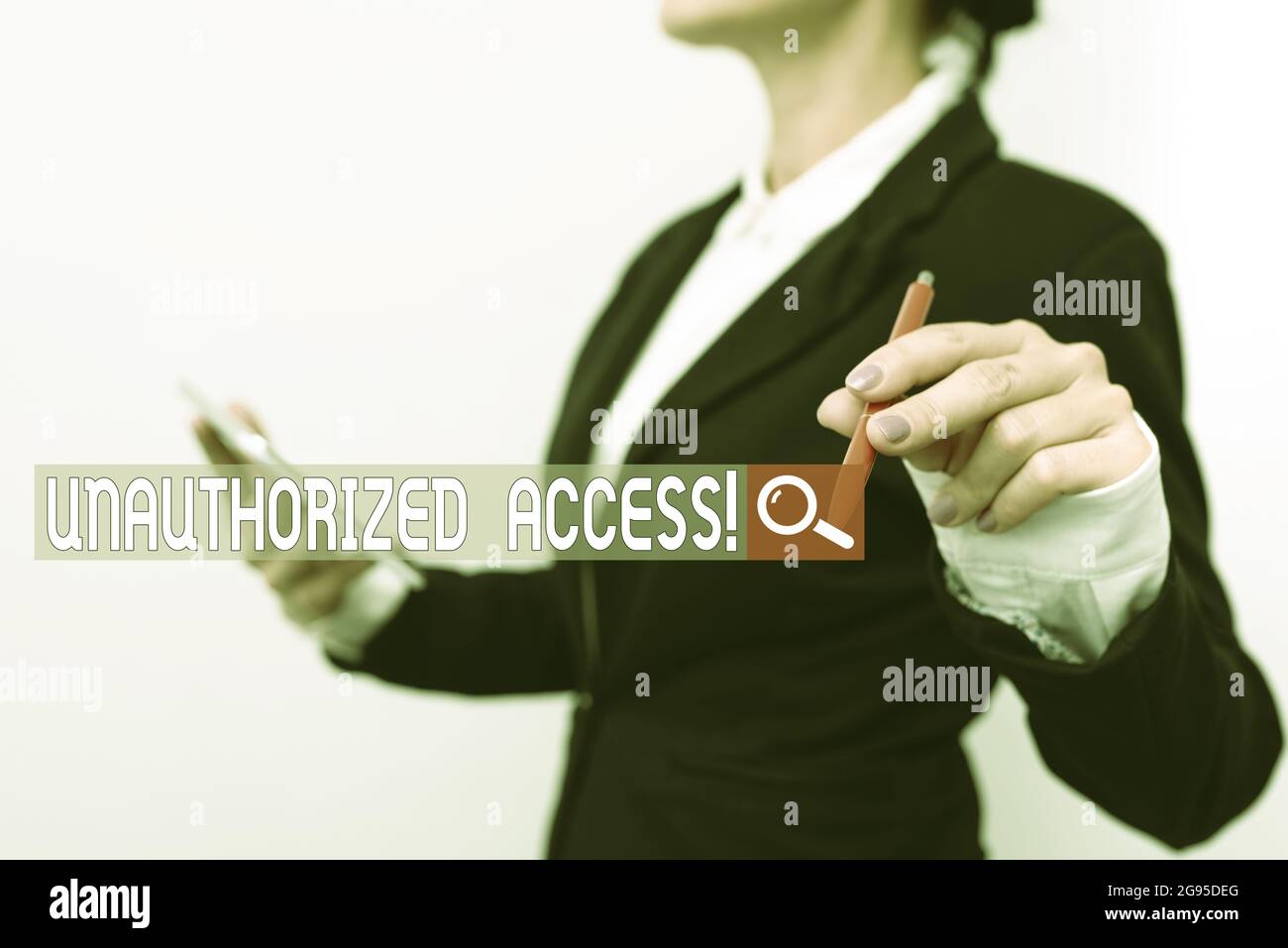 Text caption presenting Unauthorized Access. Concept meaning use of a ...