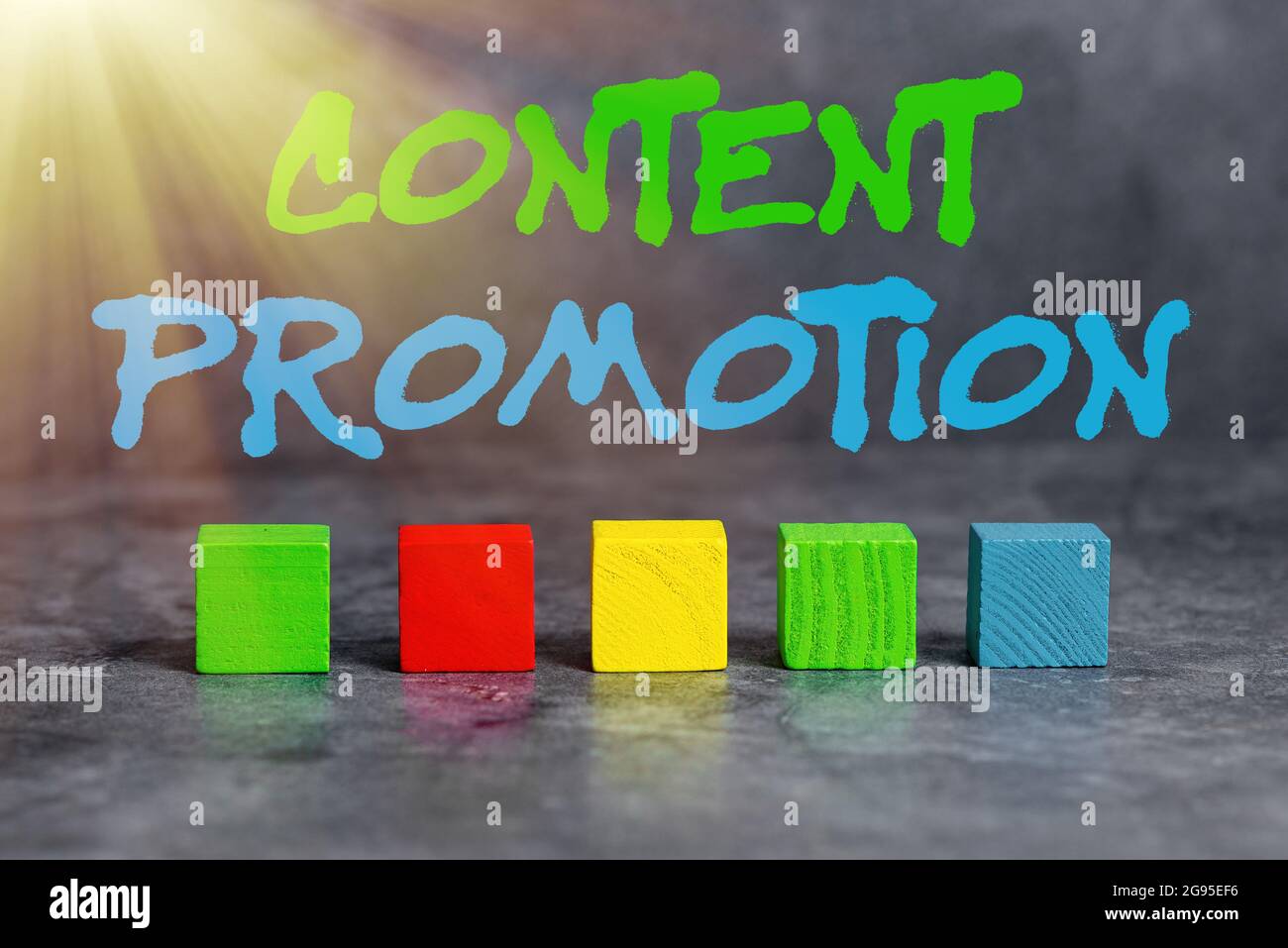 Conceptual caption Content Promotion. Business showcase about getting ...