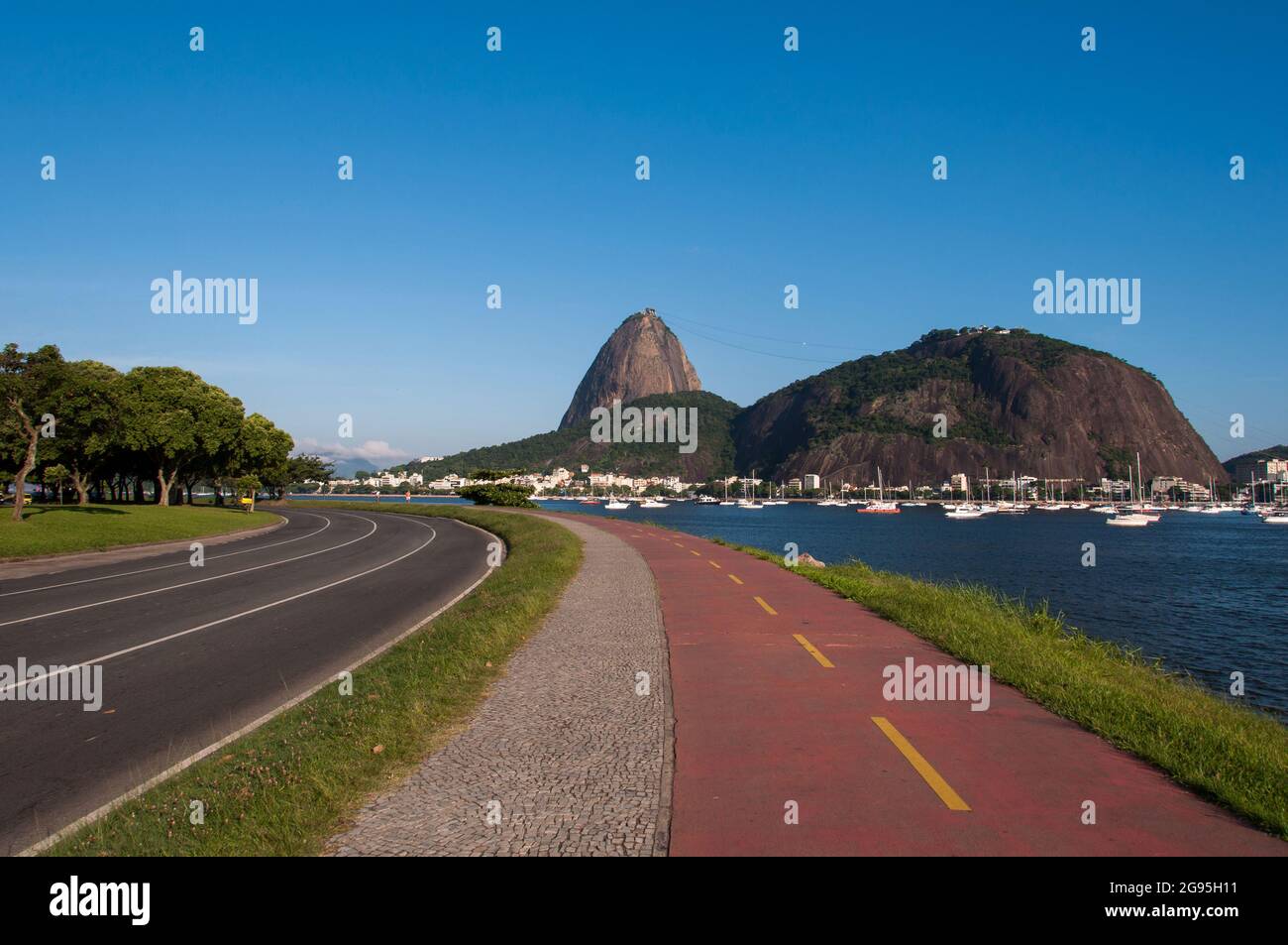 Bicycle Path in Botafogo in Rio de Janeiro with the Sugarloaf Mountain ...