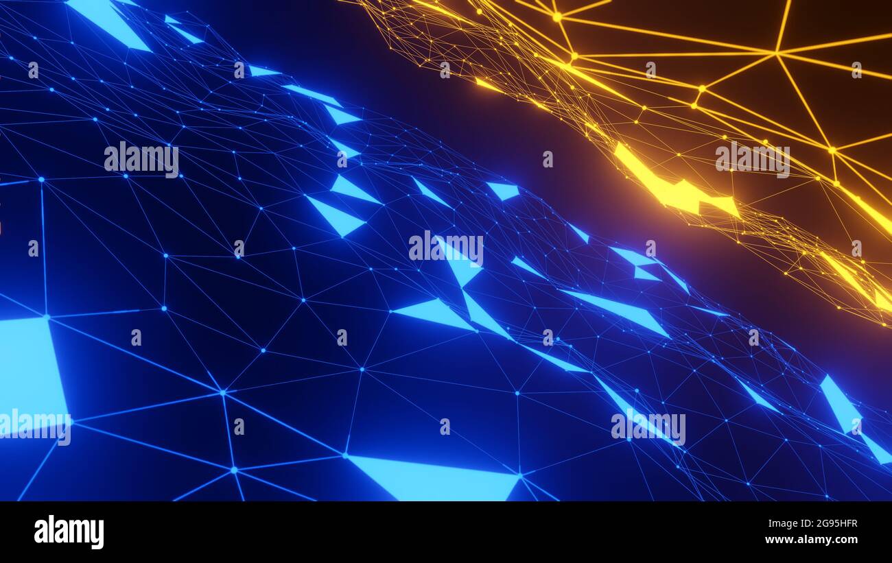 Abstract plexus blue and orange geometric shapes.,Communication And Technology Network ...