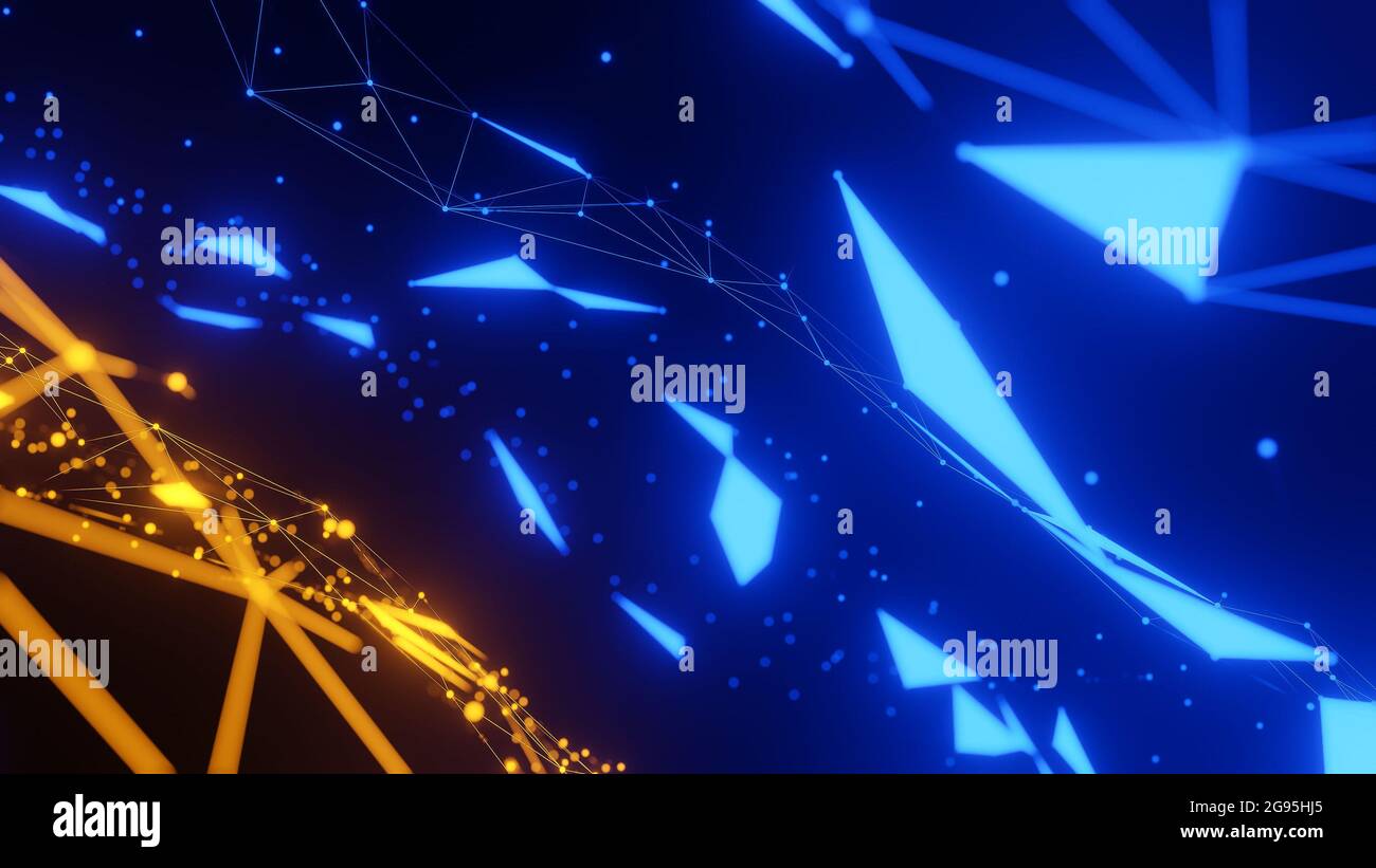 Abstract plexus blue and orange geometric shapes.,Communication And Technology Network ...