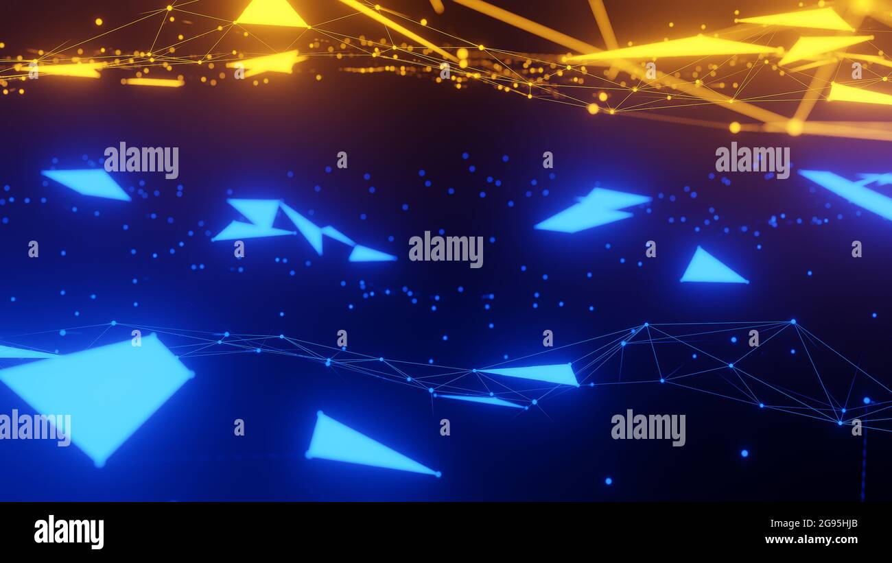 Abstract plexus blue and orange geometric shapes.,Communication And Technology Network ...