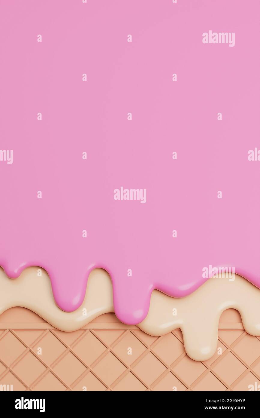 Strawberry And Vanilla Ice Cream Melted On Wafer Background3d Model