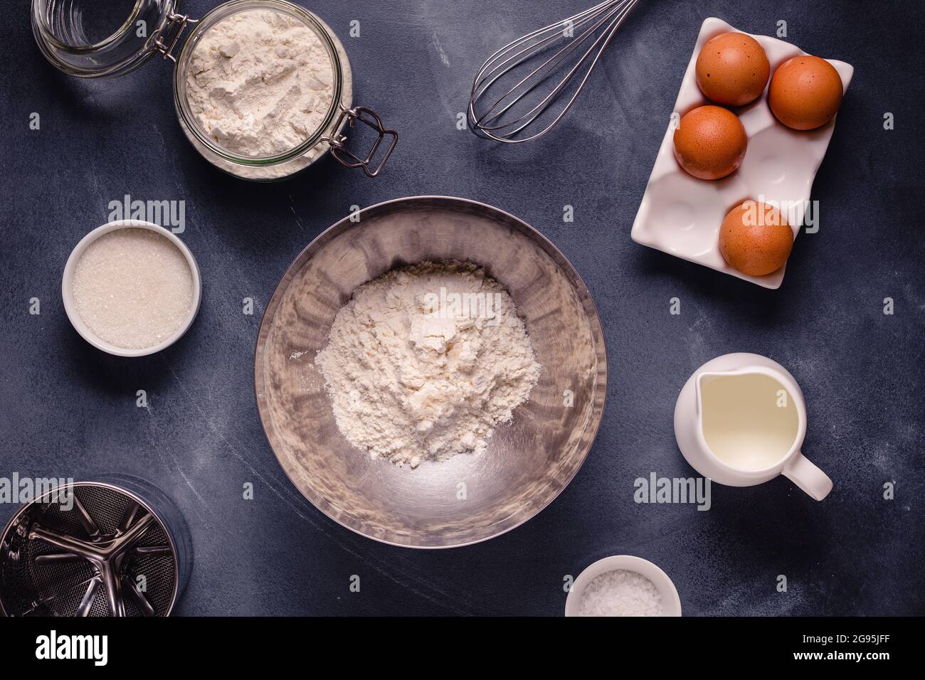 Table with baking products and tools. Culinary, baking concept Stock ...