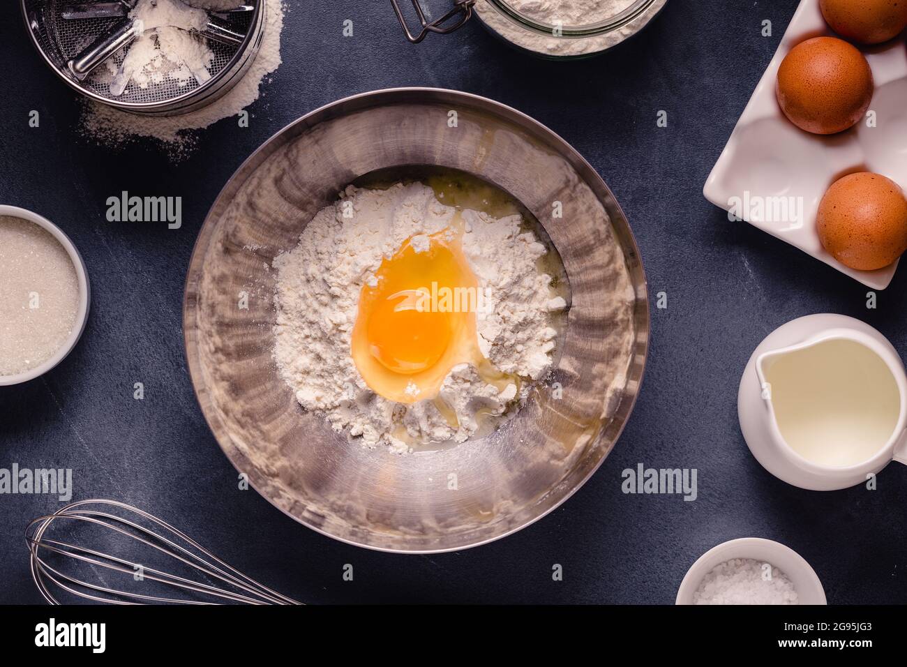 Table with baking products and tools. Culinary, baking concept Stock ...