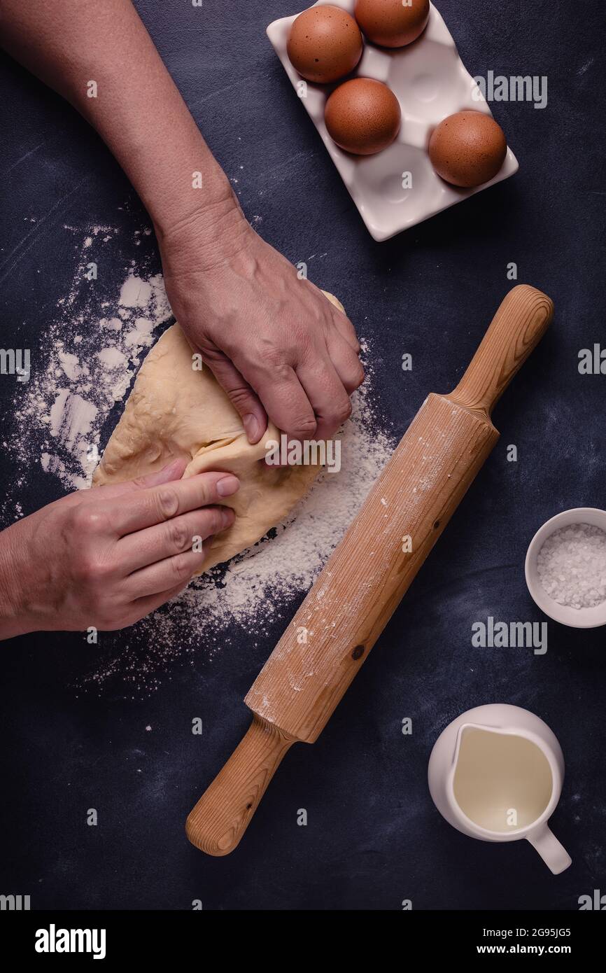 Table with baking products and tools. Culinary, baking concept Stock ...