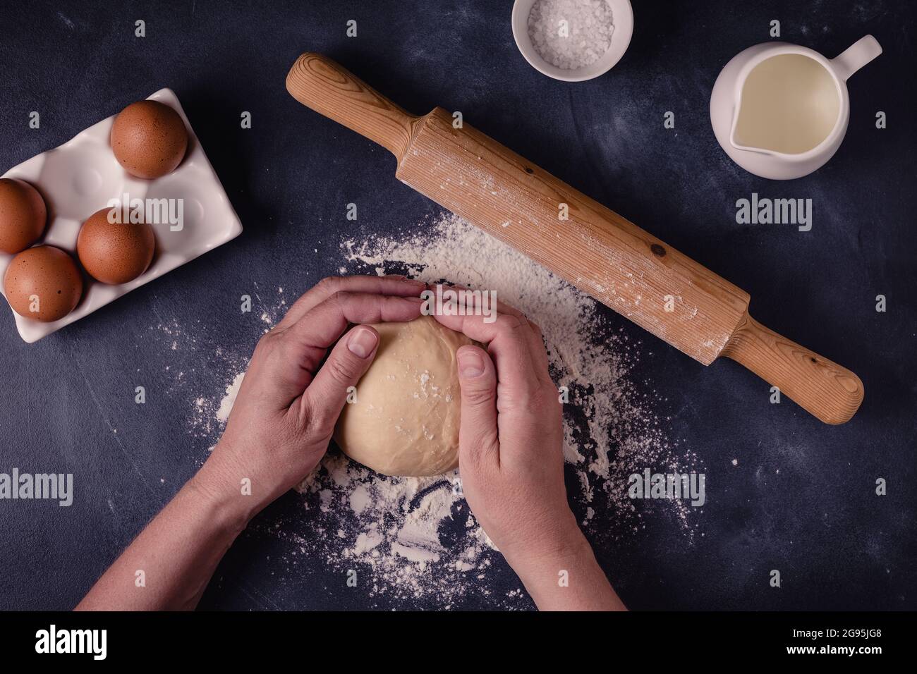 Table with baking products and tools. Culinary, baking concept Stock ...