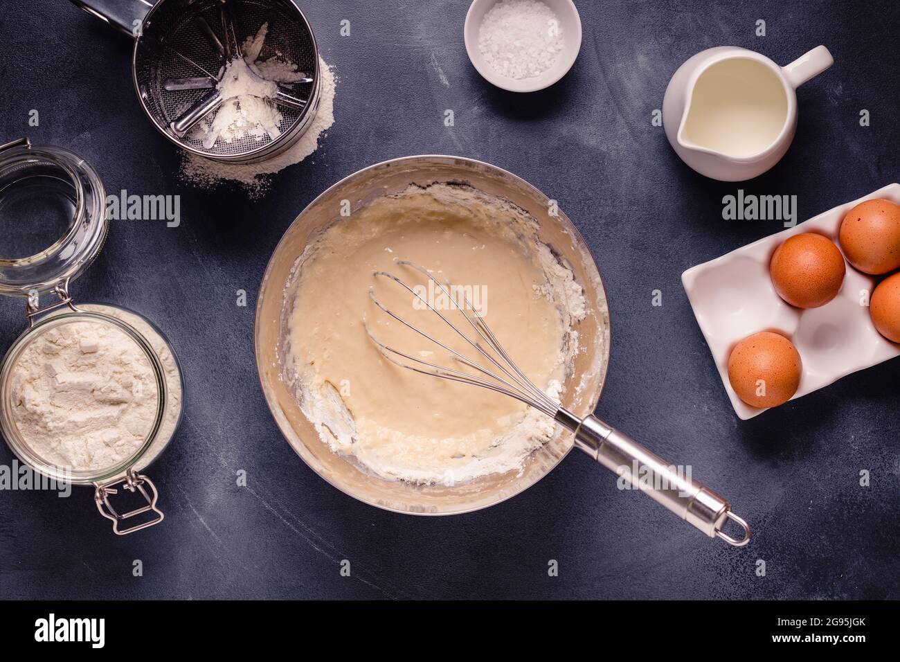 Table with baking products and tools. Culinary, baking concept Stock ...
