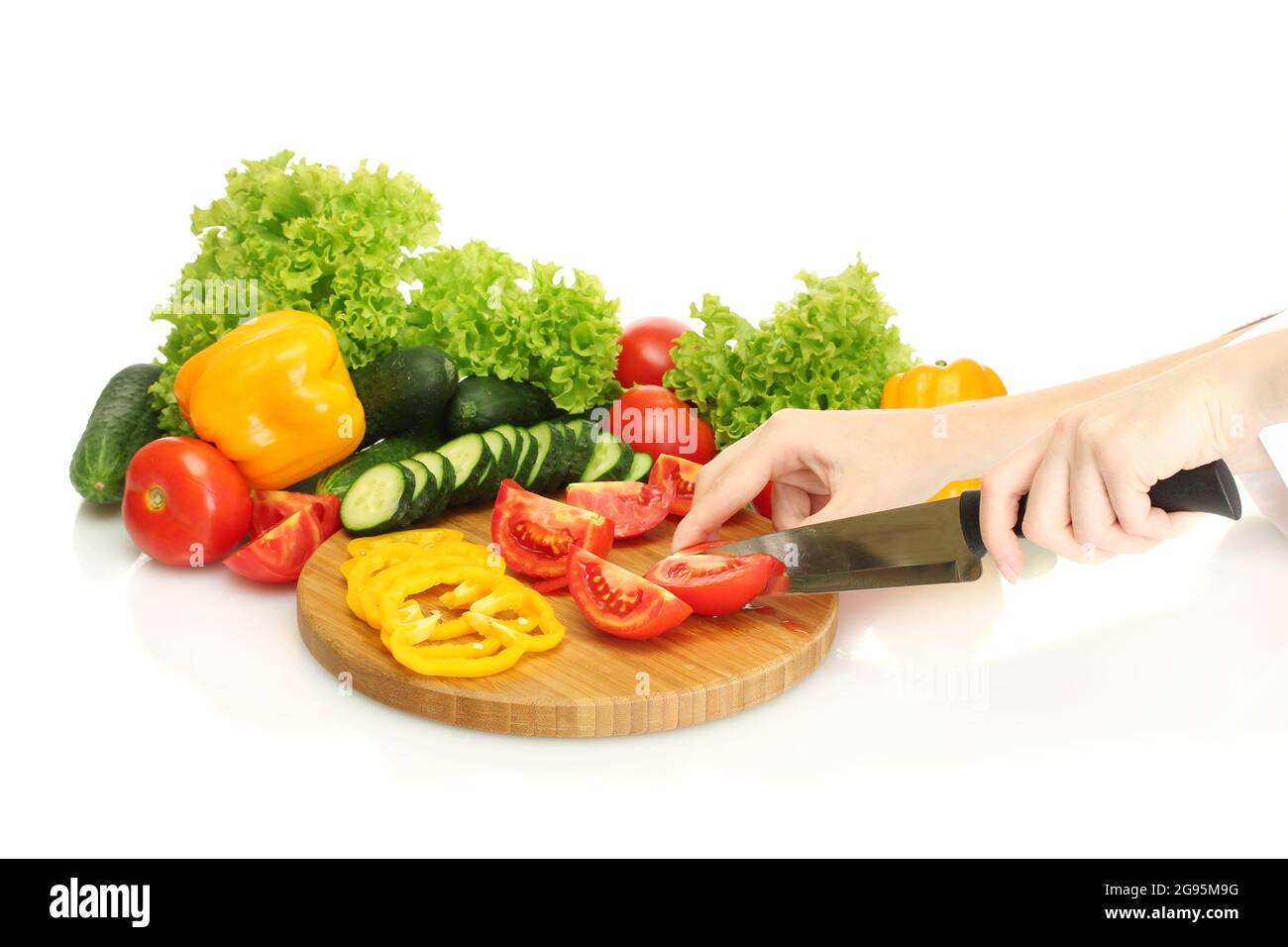 woman hands cutting vegetables on kitchen blackboard Stock Photo - Alamy