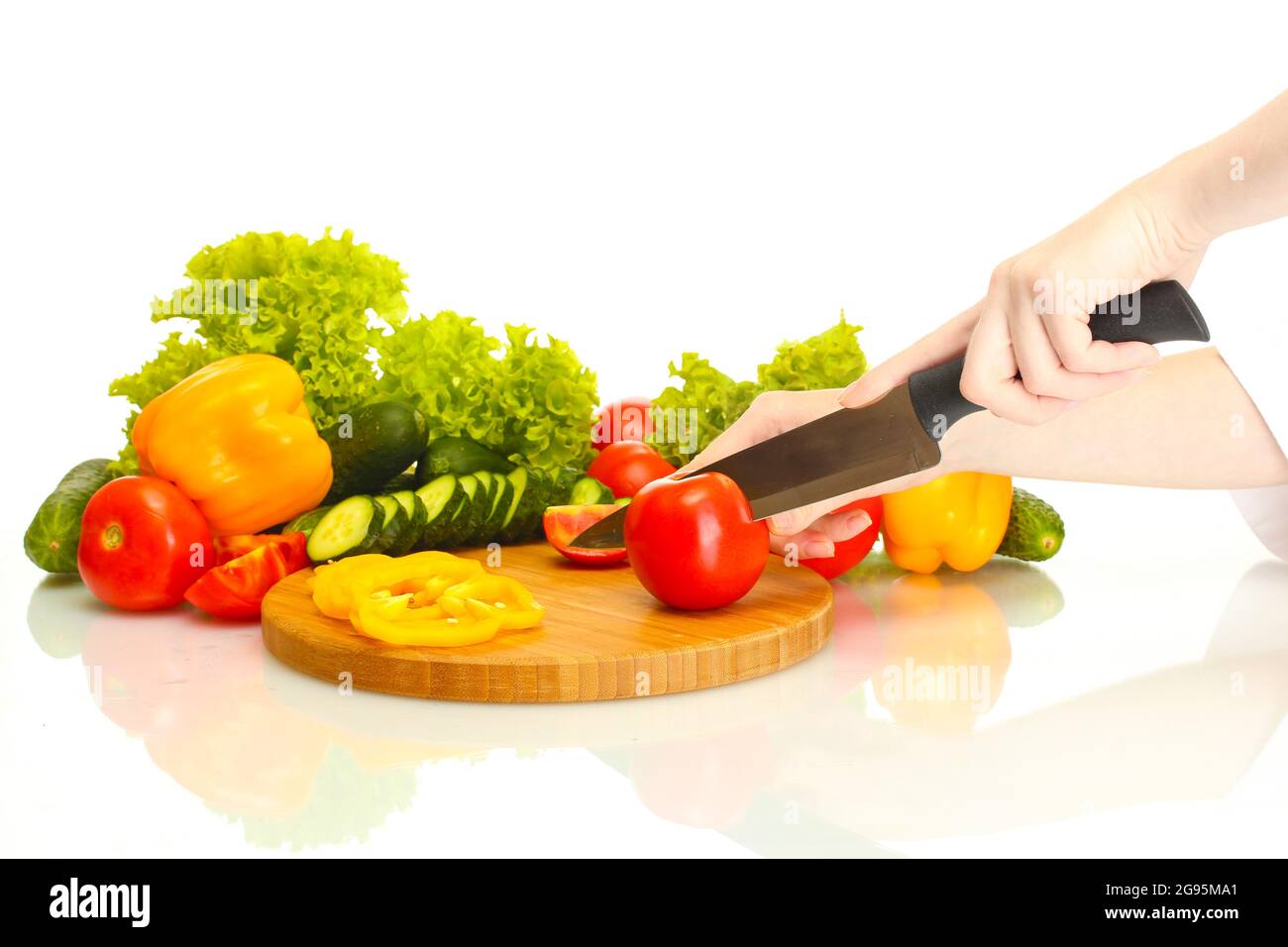 woman hands cutting vegetables on kitchen blackboard Stock Photo - Alamy