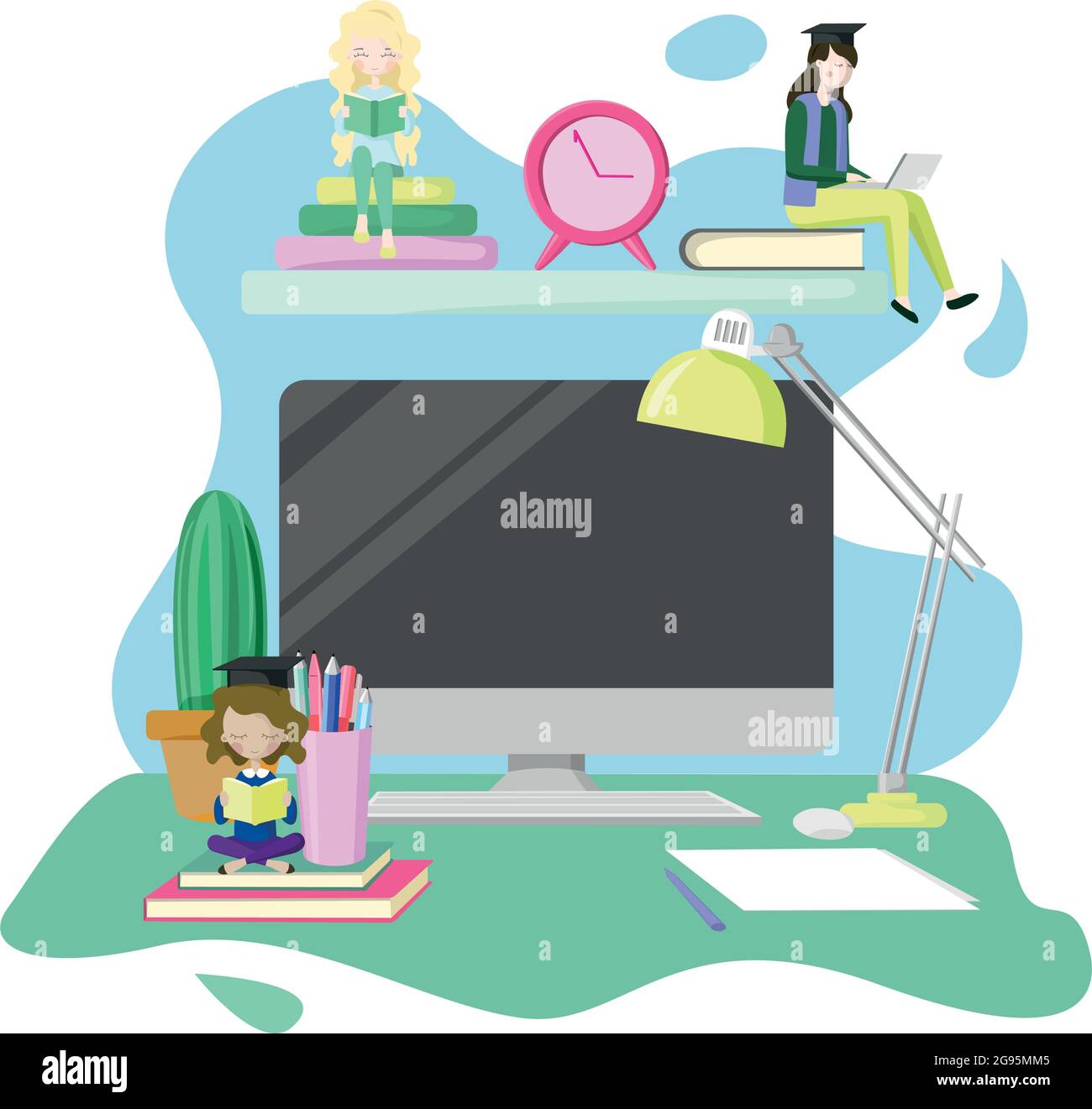 Schoolchildren and students doing homework, conceptual image - Vector ...