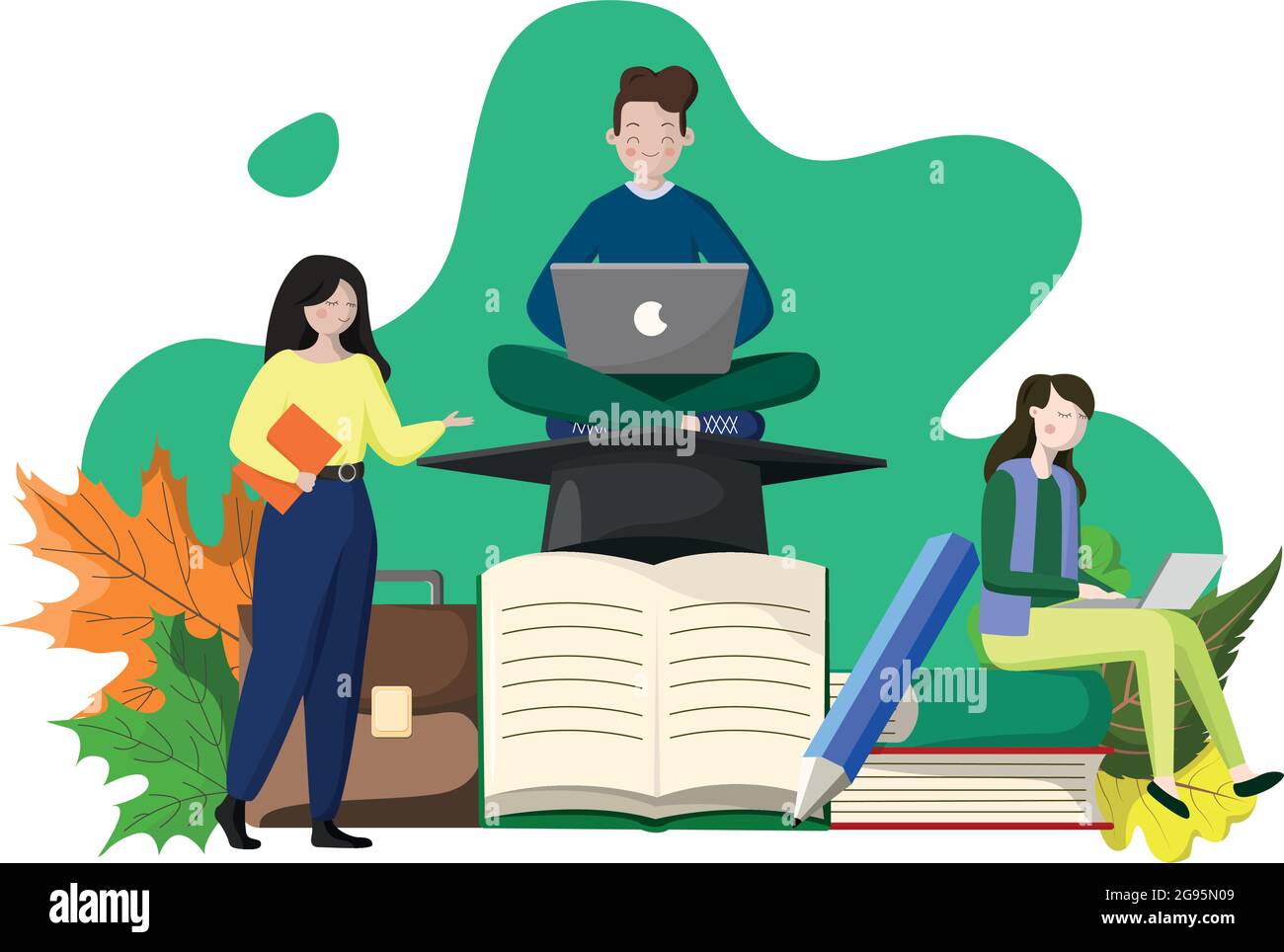 Schoolchildren and students doing homework, conceptual image - Vector ...