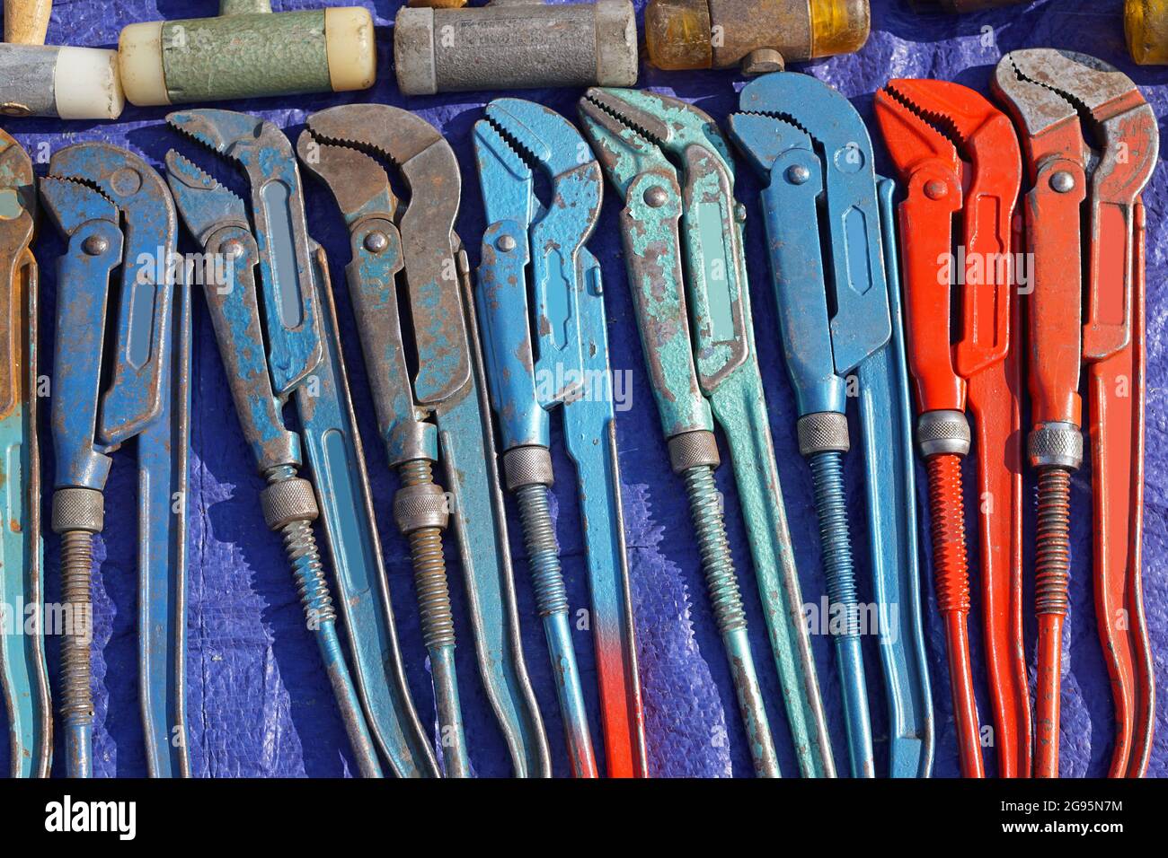 Big wrench tools for metal pipe equipment collection Stock Photo - Alamy