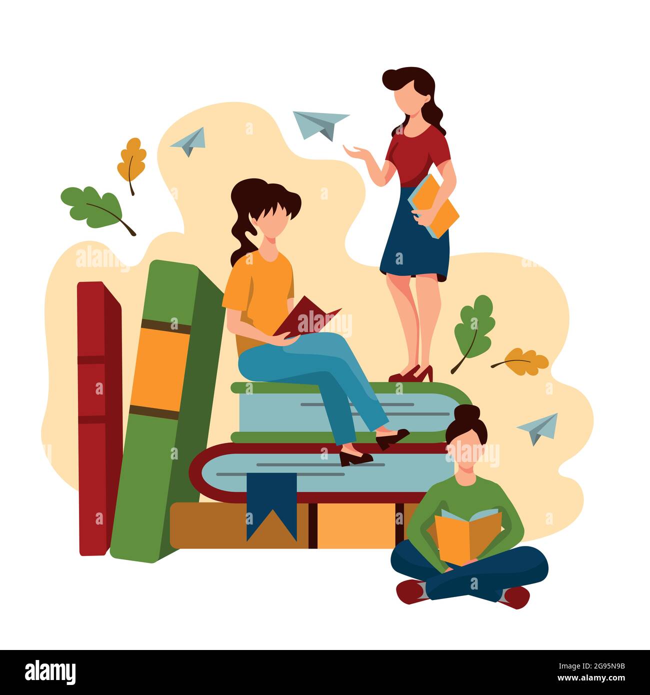 Schoolchildren and students doing homework, conceptual image - Vector ...