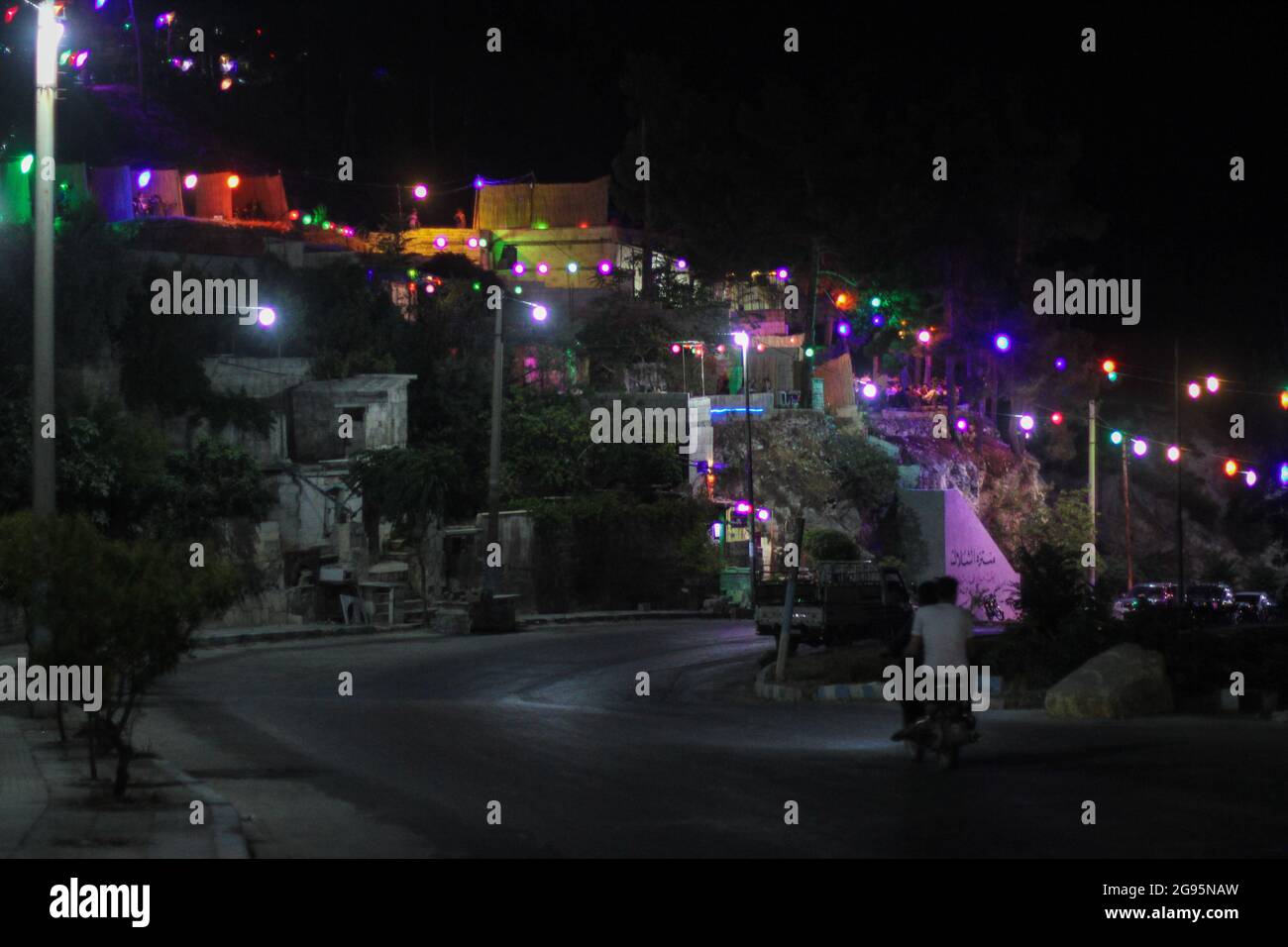 July 23, 2021: The pictures show a group of Syrian youths sitting on ...